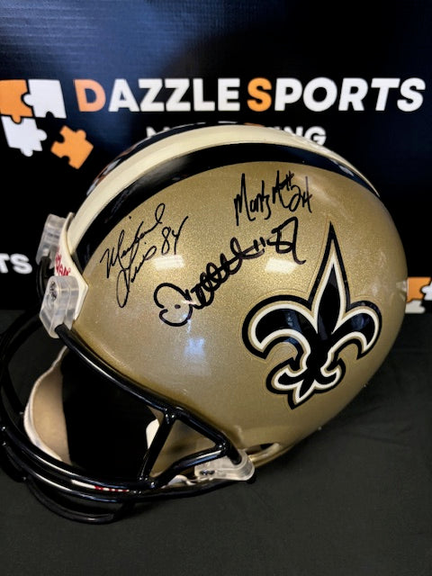 Steve Gleason Drew Brees Signed w/ 7 teammates Full Size replica Helme ...