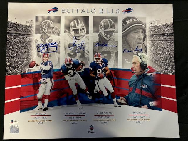 Bills Signed Jim Kelly, Thurman Thomas, Andre Reed & Marv Levy 16x20 B ...