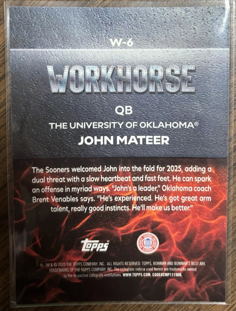 2025 Bowman's Best University Workhorse John Mateer Shimmer Refractor ...
